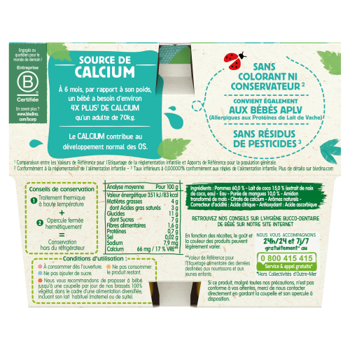 Brassés 100% Végé– Lait de Coco et Pomme, Mangue, Fraise, Banane - x6